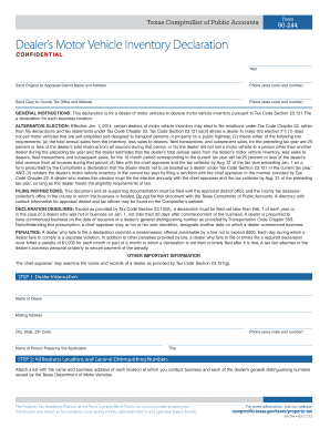 Fillable Online Dealer's Motor Vehicle Inventory Declaration. Property ...