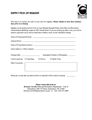 Fillable Online SUPPLY PICK-UP REQUEST Fax Email Print - pdfFiller