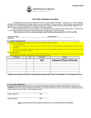 Fillable Online jwu 2017-2018 Verification Worksheet - jwu Fax Email Print - pdfFiller