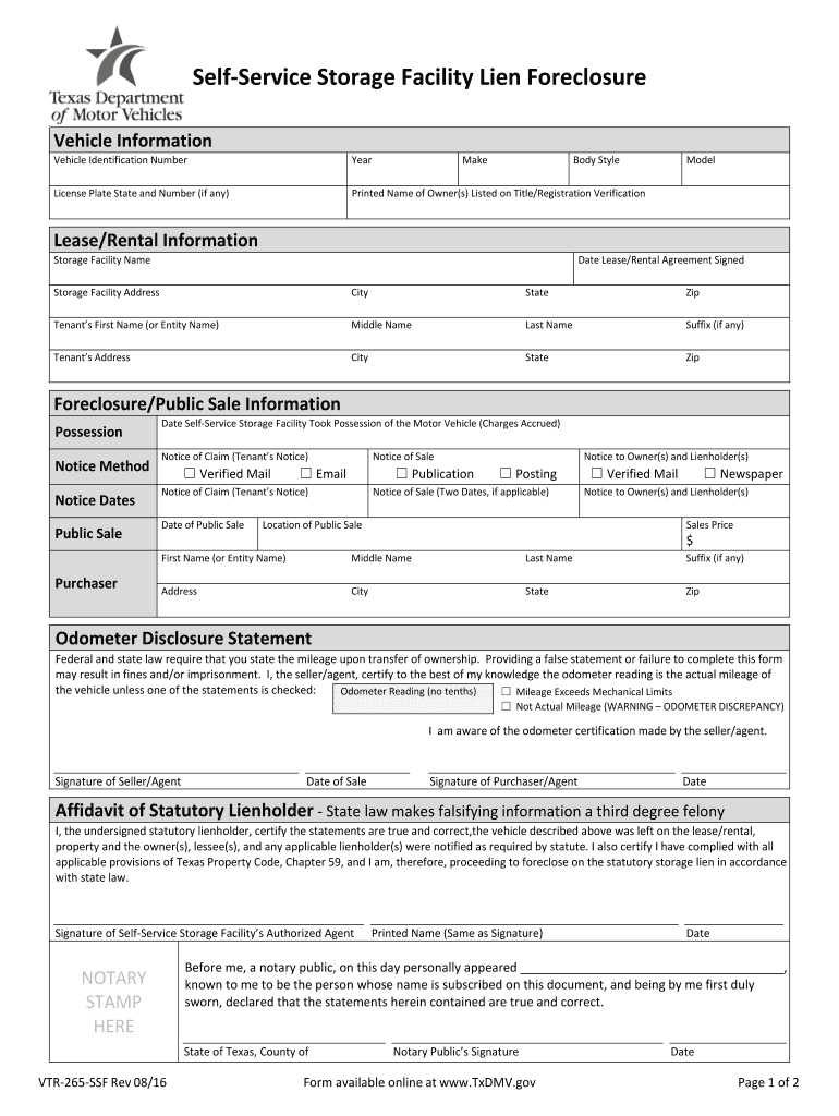 Licensed vehicle storage facility lien foreclosure: Fill out & sign ...