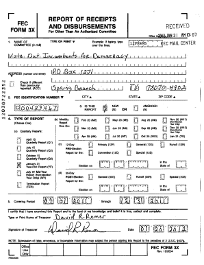 Fillable Online FEC FORM 3X REPORT OF RECEIPTS AND DiSBURSEMENTS ...