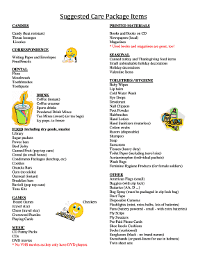 Fillable Online Suggested care package items (PDF 291 Kb) Fax Email ...