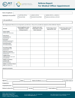 Fillable Online Referee report template for Medical Officers Fax Email ...
