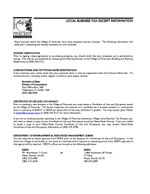 Fillable Online LOCAL BUSINESS TAX RECEIPT INFORMATION Fax Email Print ...