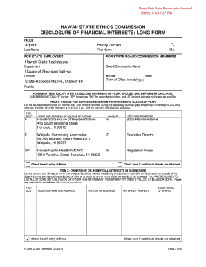 Fillable Online DISCLOSURE OF FINANCIAL INTERESTS: LONG FORM Fax Email ...