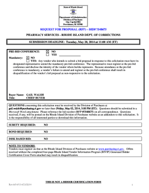 Fillable Online REQUEST FOR PROPOSAL (RFP) BID# 7548675 PHARMACY ...