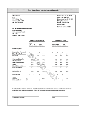 Fillable Online Cost Reimbursement Invoice Example Fax Email Print ...