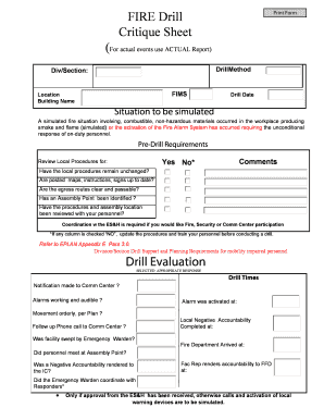 Fillable Online FIRE Drill Critique Sheet Drill Evaluation Fax Email ...