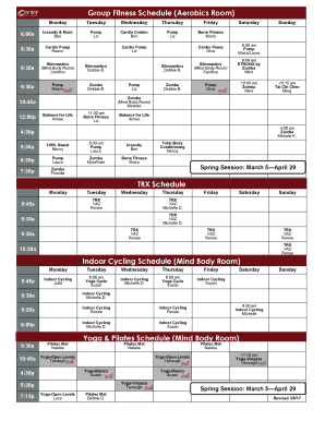 Fillable Online Group Fitness Schedule (Aerobics Room) TRX Schedule ...