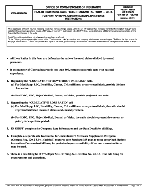 Fillable Online Insurers: Health Rate Increase Filing Related Forms ...