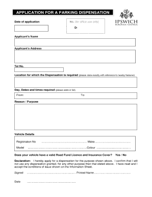 Fillable Online APPLICATION FOR A PARKING DISPENSATION Fax Email Print ...