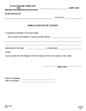 Fillable Online registers maryland RW 1132 FORM - PUBLIC NOTICE OF ...