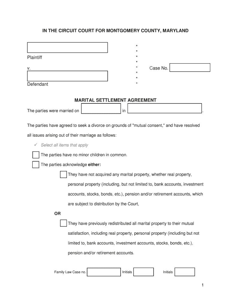 Fillable Online Fillable Mutual Consent Marital Settlement Agreement ...