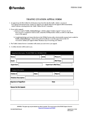 Fillable Online TRAFFIC CITATION APPEAL FORM Fax Email Print - pdfFiller