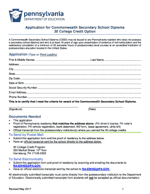 Fillable Online Application for Commonwealth Secondary School Diploma ...