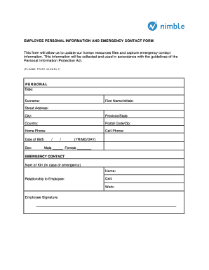 Fillable Online EMPLOYEE PERSONAL INFORMATION AND EMERGENCY CONTACT ...