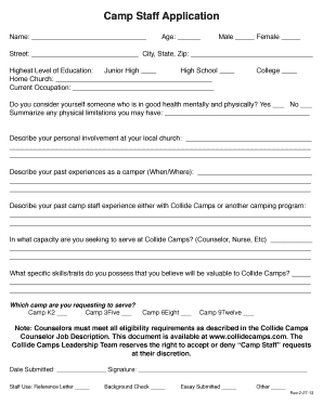 Fillable Online Camp Staff Application-1 Fax Email Print - pdfFiller