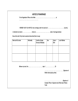 Fillable Online Notice of Marriage.doc Fax Email Print - pdfFiller