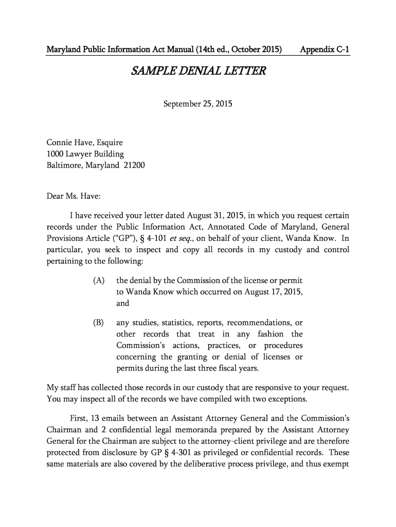 Fillable Online Fillable SAMPLE DENIAL LETTER Fax Email Print - pdfFiller