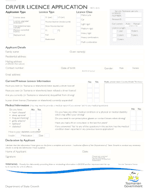 Fillable Online driver licence application - Transport TAS Fax Email ...