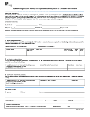Fillable Online skylinecollege skyline prerequisite form Fax Email Print - pdfFiller
