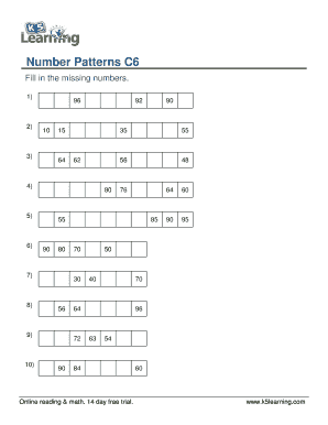 Fillable Online Grade 1 Math Worksheet - Number Patterns. Grade 1 Math ...