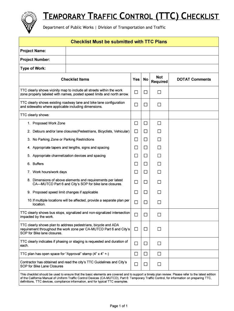 Fillable Online TEMPORARY TRAFFIC CONTROL (TTC) CHECKLIST Fax Email ...