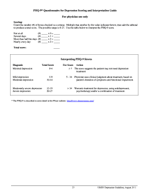 Fillable Online PHQ-9* Questionnaire for Depression Scoring and ...