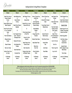 Fillable Online Independent Living Menu Template Fax Email Print ...