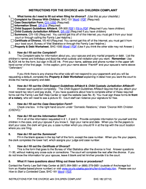 Fillable Online Instructions for the Divorce Complaint (cases with ...