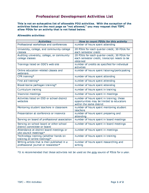 Fillable Online Professional Development Activities List Fax Email ...
