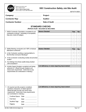 Fillable Online SSC Construction Safety Job Site Audit STANDARD CHECKS ...