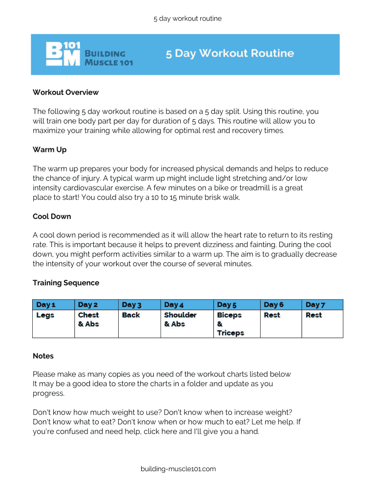 Fillable Online 5 day workout routine Fax Email Print - pdfFiller