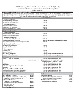 Fillable Online EFFECTIVE January 1, 2010 Insufficient Check Fees will ...