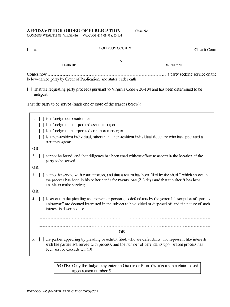 Fillable Online Fillable AFFIDAVIT FOR ORDER OF PUBLICATION Fax Email ...
