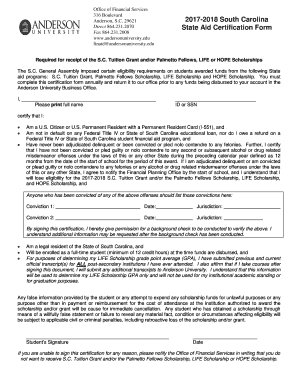 Fillable Online andersonuniversity SC State Certification Form ...