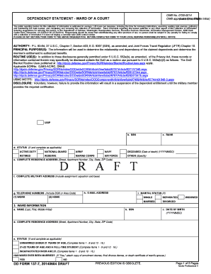 Fillable Online reginfo DD Form 137-7, Dependency Statement - Ward of a ...