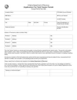 Fillable Online Application For Yard Tractor Permit YT-1 - Indiana ...