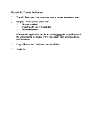 Fillable Online Checklist for Transfer Applications Fax Email Print ...