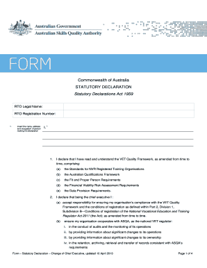 Fillable Online Change of chief executive statutory declaration ...