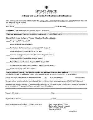 Fillable Online Military and VA Benefits Verification and Instructions ...