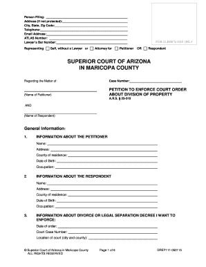 Fillable Online PETITION TO ENFORCE COURT ORDER ABOUT DIVISION OF ...