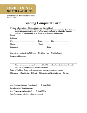 Fillable Online Zoning Complaint Form Fax Email Print - pdfFiller