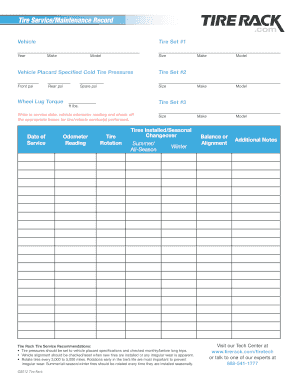 Fillable Online Tire Service/Maintenance Record - Tire Rack Fax Email ...