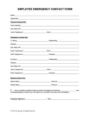 Fillable Online Free Employee Emergency Contact Form - PDF Word eForms ...