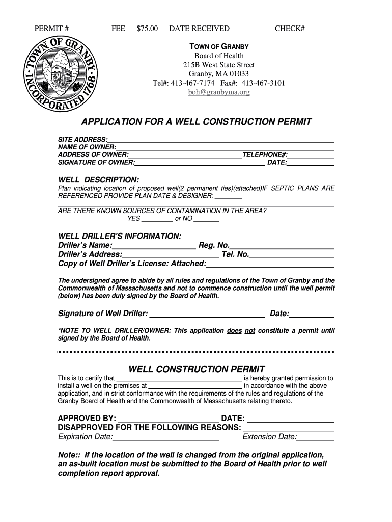 Fillable Online application for a well construction permit well ...