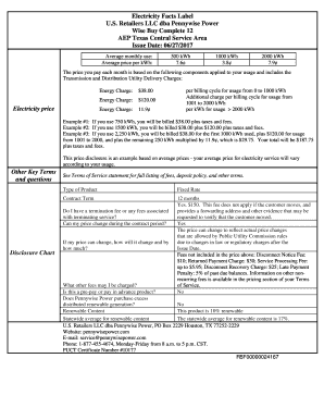 Fillable Online Electricity Facts Label Fax Email Print - pdfFiller