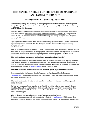 Fillable Online THE KENTUCKY BOARD OF LICENSURE OF MARRIAGE Fax Email ...