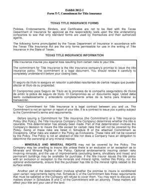 Fillable Online tdi texas Exhibit 2012-1 Form T-7, Commitment for Title ...