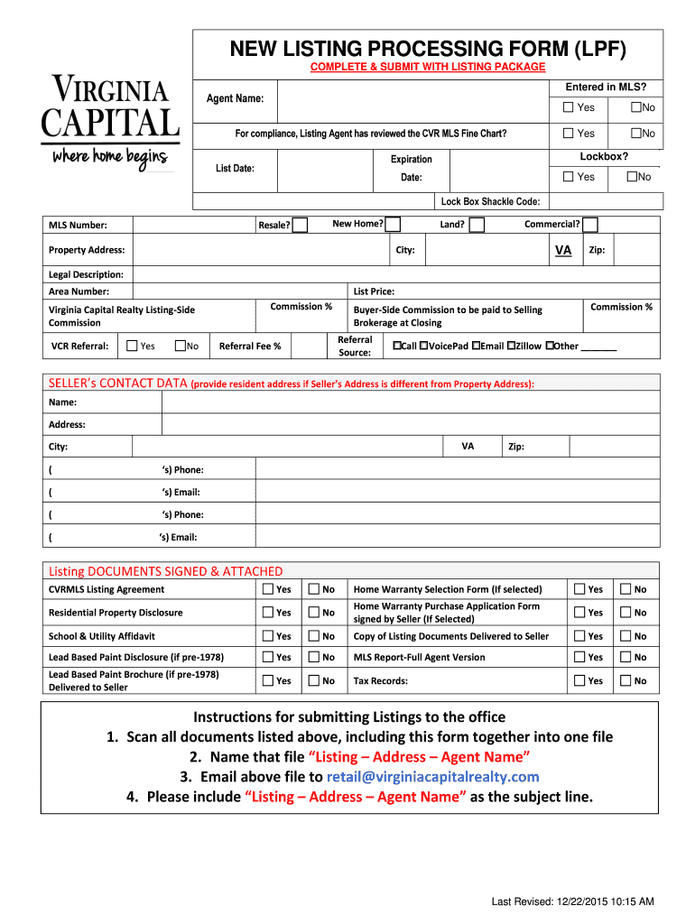 Fillable Online NEW LISTING PROCESSING FORM (LPF) Fax Email Print ...